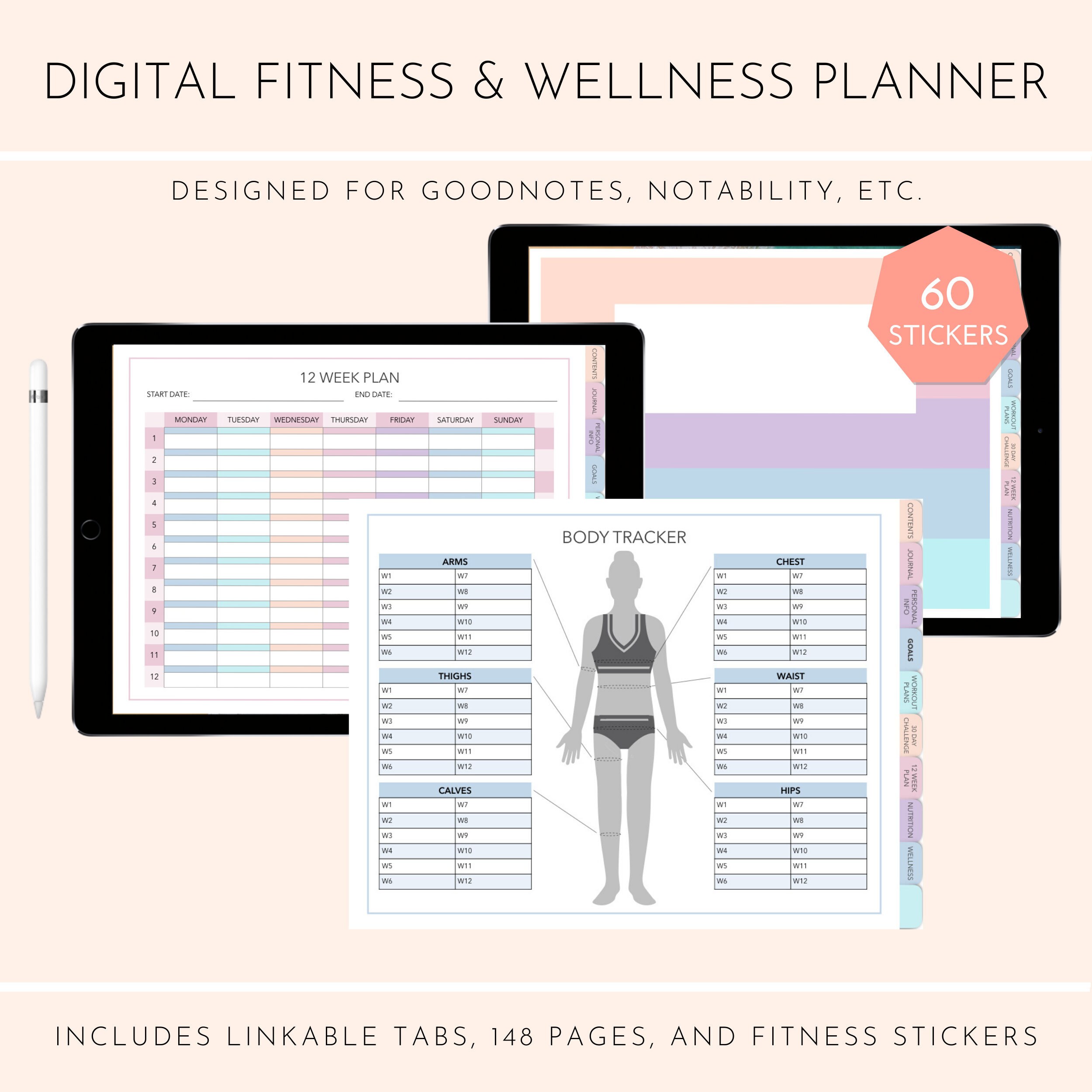 Digital Fitness and Wellness Planner | Fitness Stickers | Health ...
