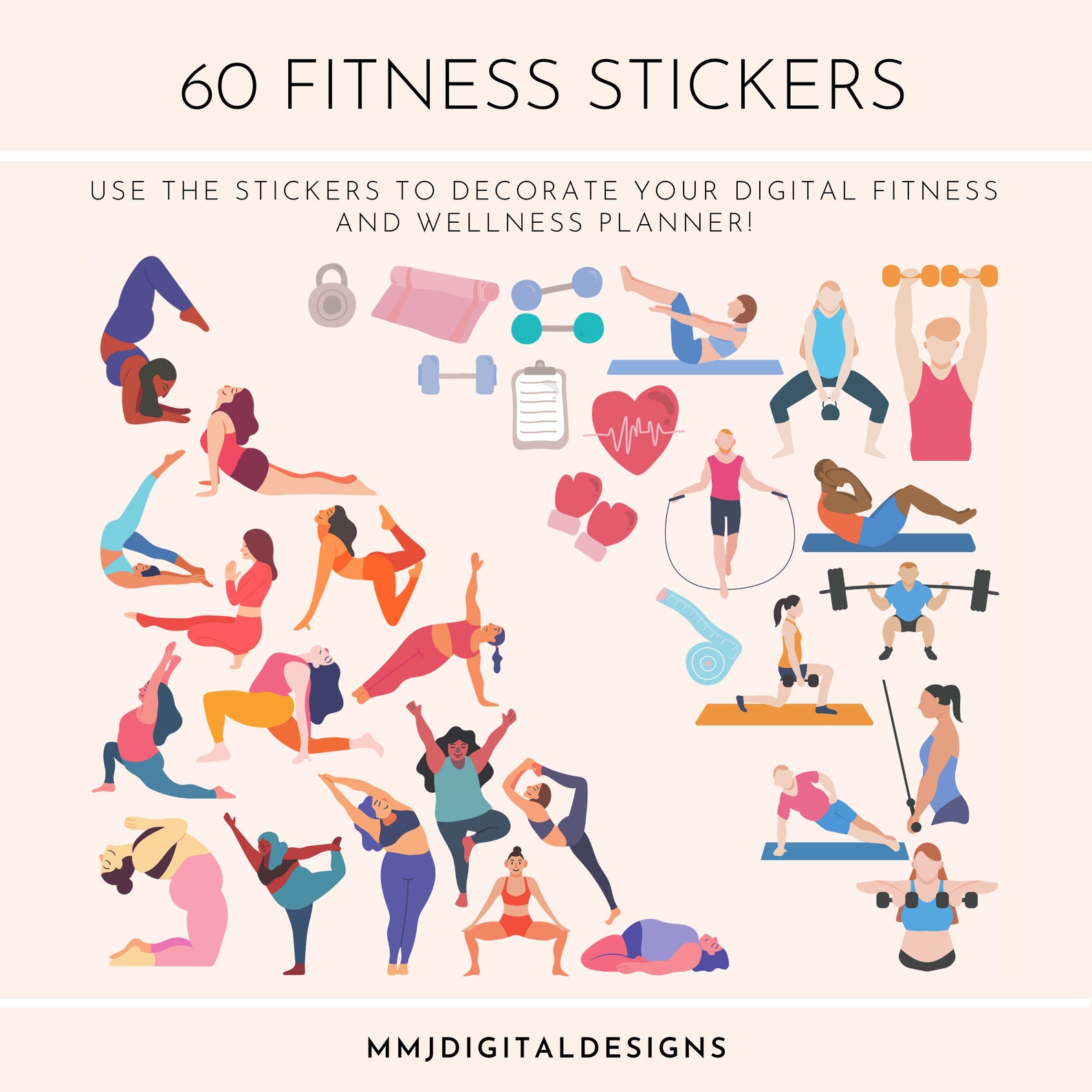 Digital Fitness and Wellness Planner Fitness Stickers Health Journal ...