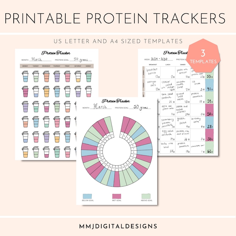 Protein Nutrition Tracker Templates | Printable & Digital | US Letter ...