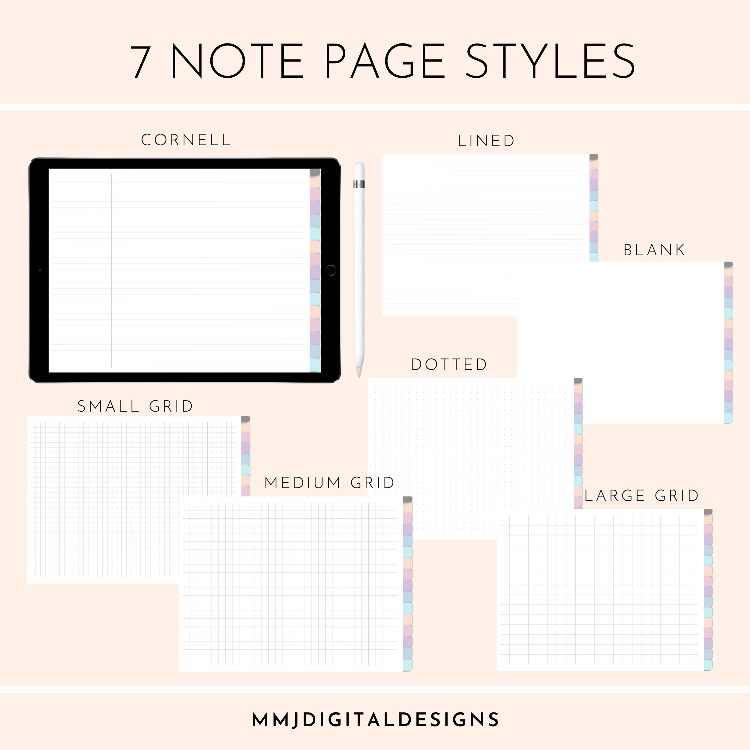 15 Section Horizontal Tabbed Pastel Digital Notebook Journal | Download ...