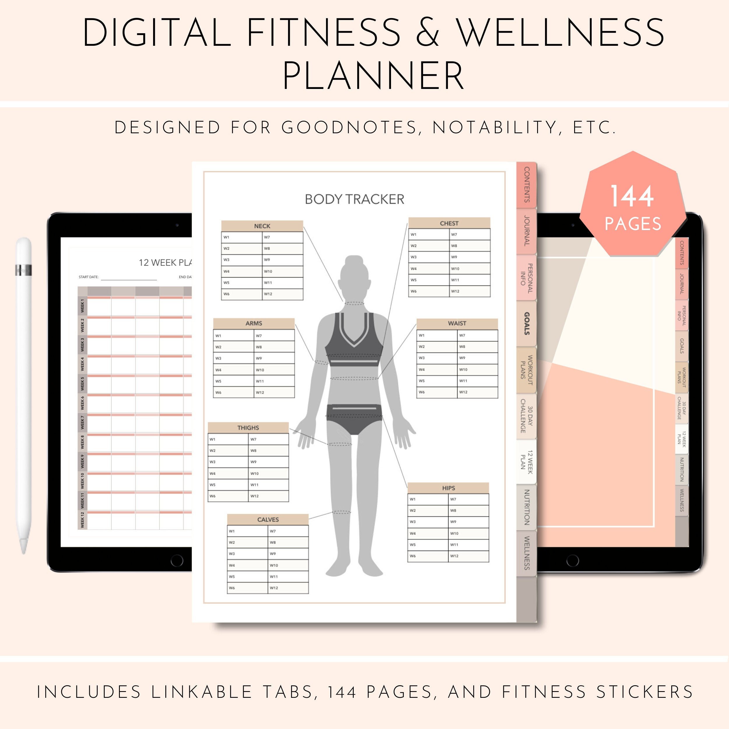 Digital Fitness and Wellness Planner | Fitness Stickers | Health ...
