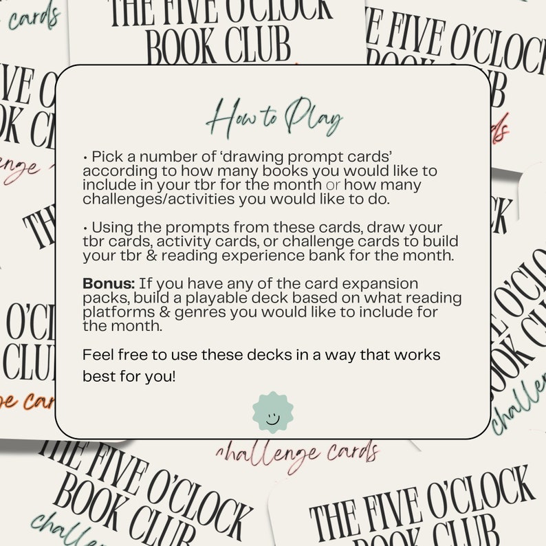 TBR Card Game: Reading Prompts, Bookish Activity Deck (digital Download ...