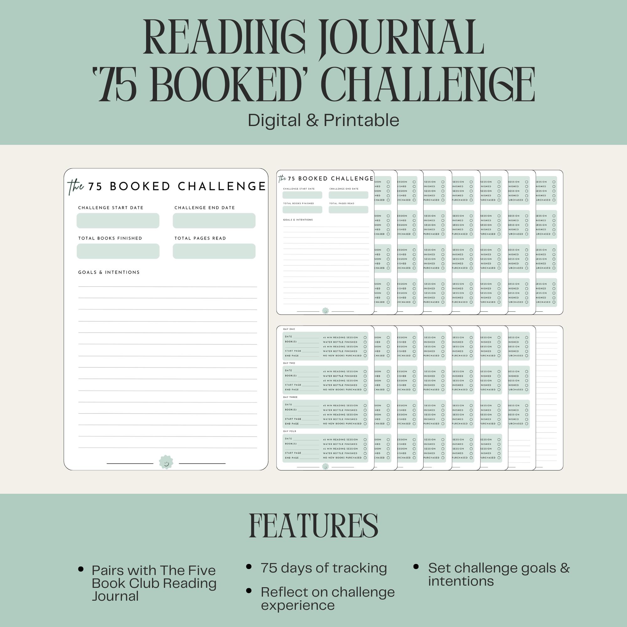 75 Booked Challenge Tracker: Printable Book Journal (digital Download ...