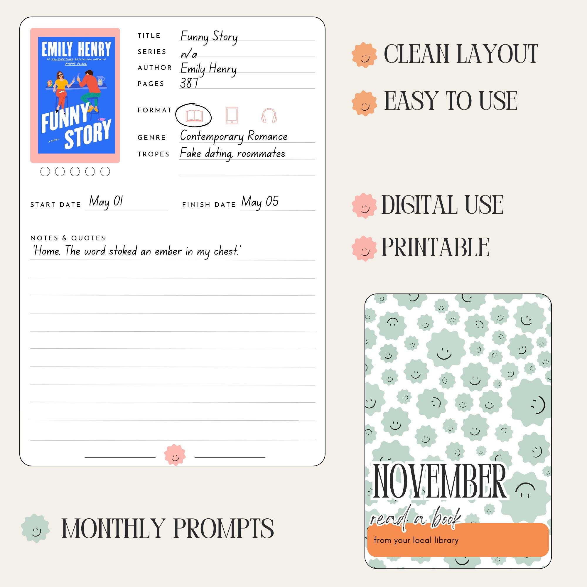 Book Journal Digital Download | TBR, Book Tracker | Reading Tracker ...