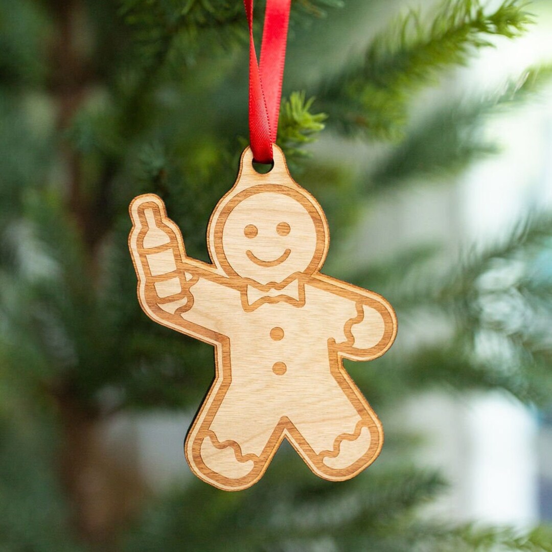 Gingerbread Beer Guy- Engraved and Cut Wooden Beer Ornament, Funny ...