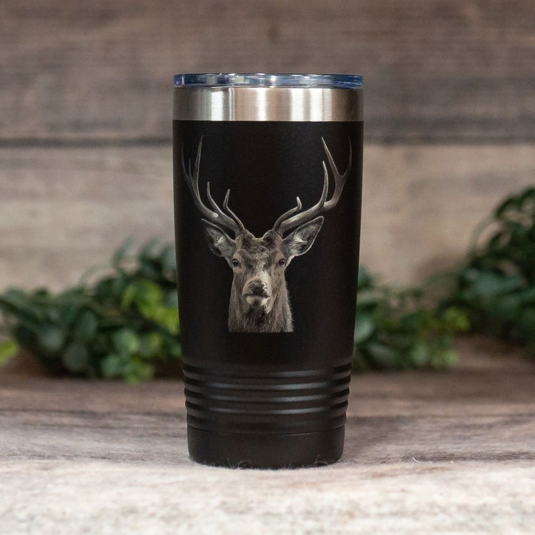 Buck Portrait - Engraved Tumbler, Deer Stag Travel Mug, Buck Cup ...
