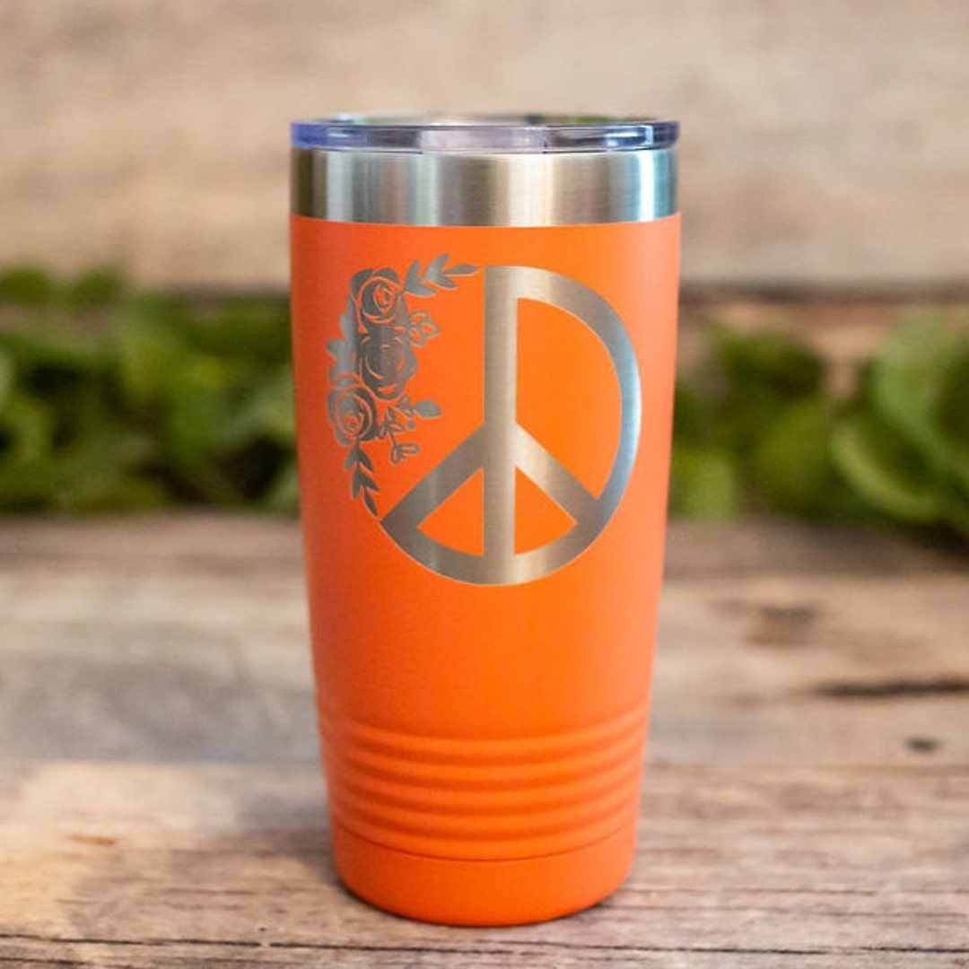 Floral Peace Sign - Engraved Stainless Steel Peace Sign Tumbler ...