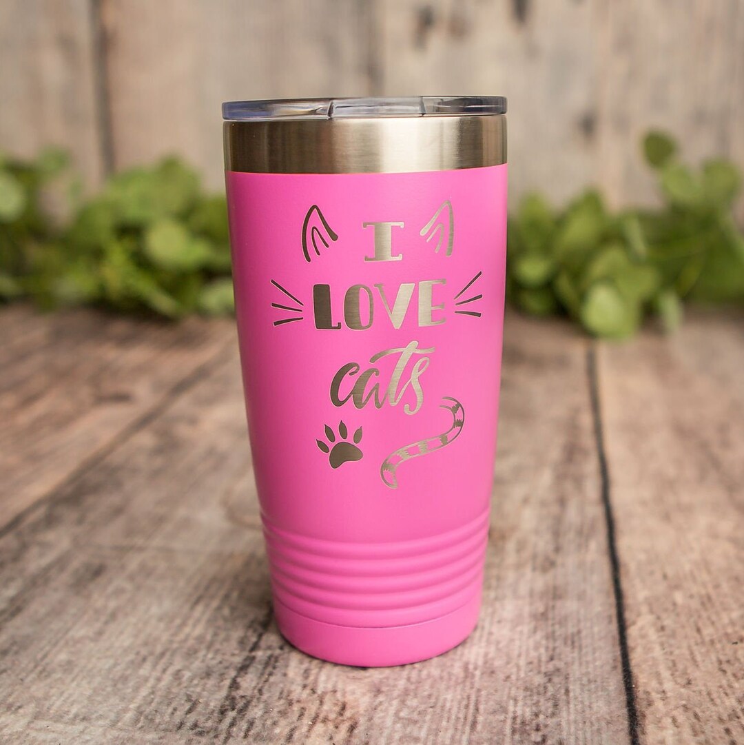 I Love Cats - Engraved Stainless Steel Cat Travel Mug Cup, Animal Lover ...