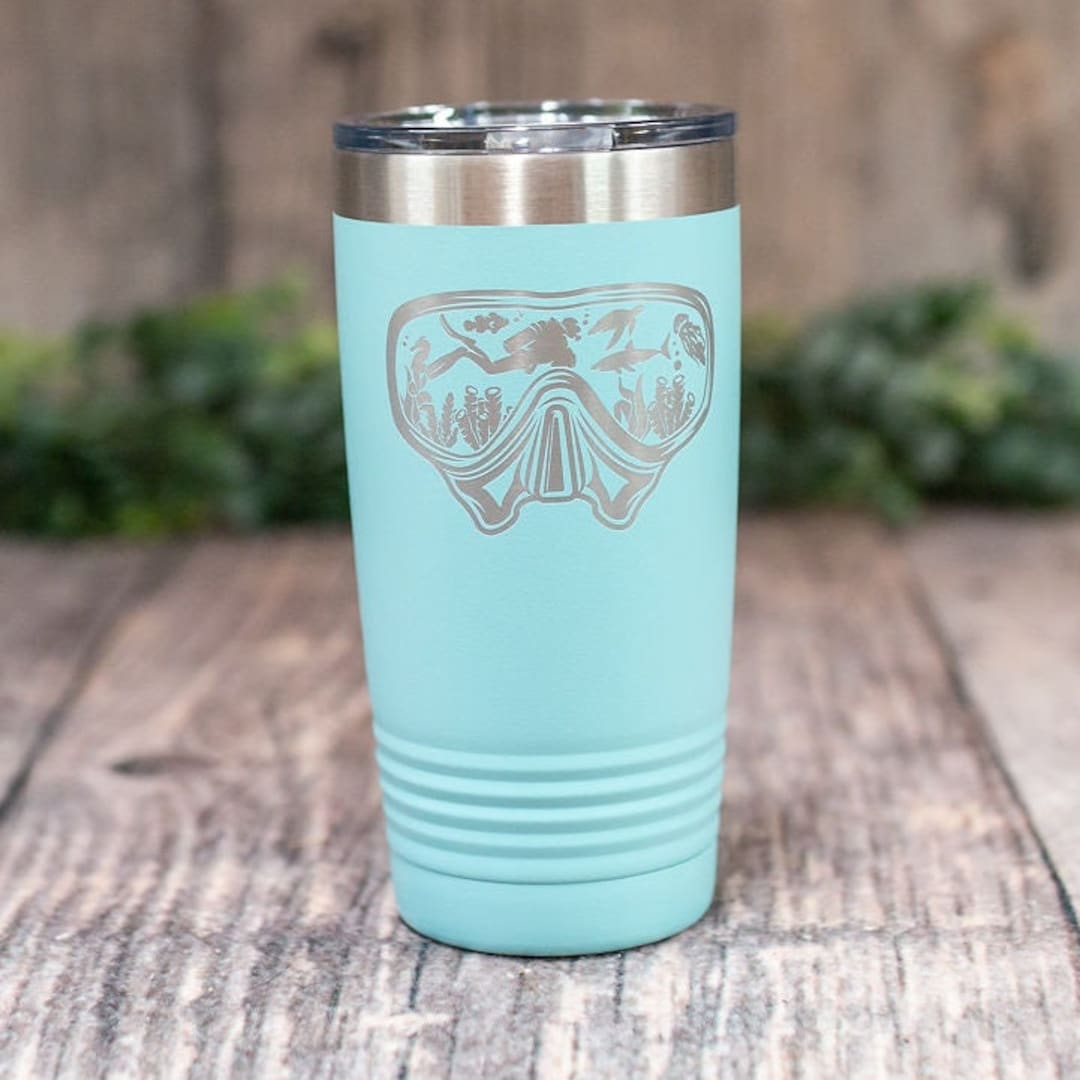 Diving Mask - Engraved Stainless Dive Tumbler, Snorkel Travel Mug ...