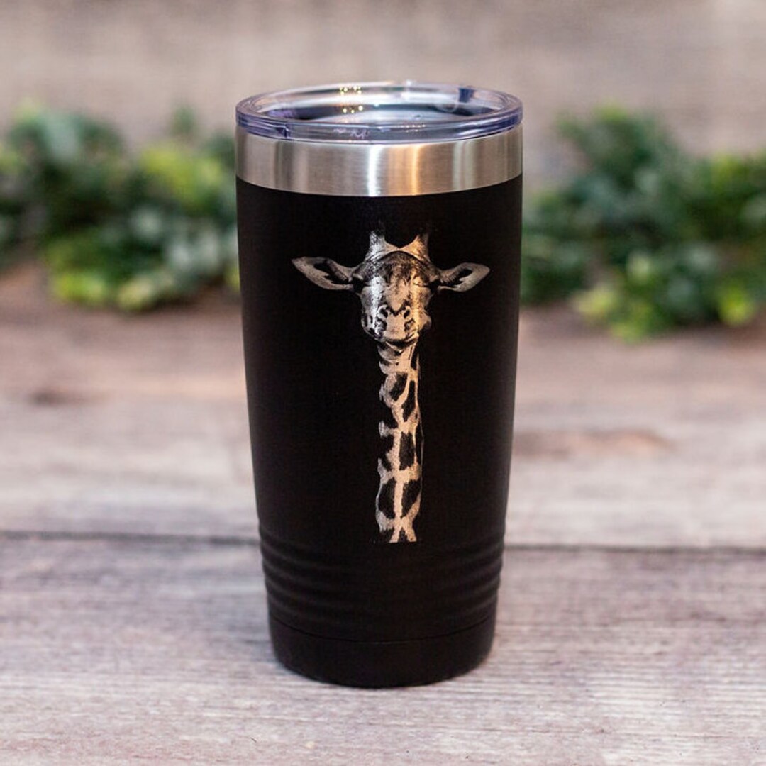 Giraffe Portrait - Engraved Stainless Steel Tumbler, Giraffe Travel Mug ...