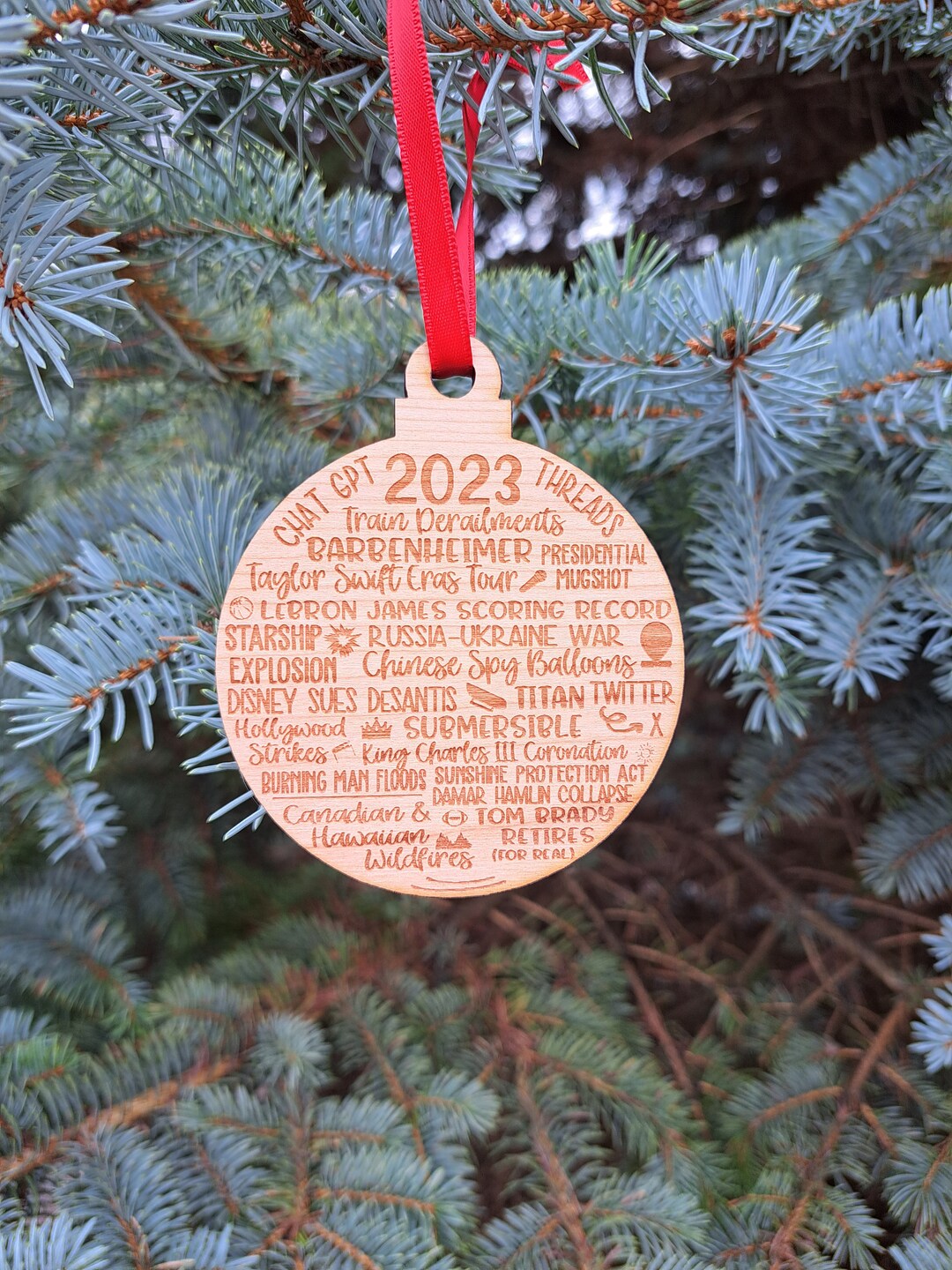 Remembering 2023 - Engraved Wooden Funny Christmas Ornament Charm, 2023 ...