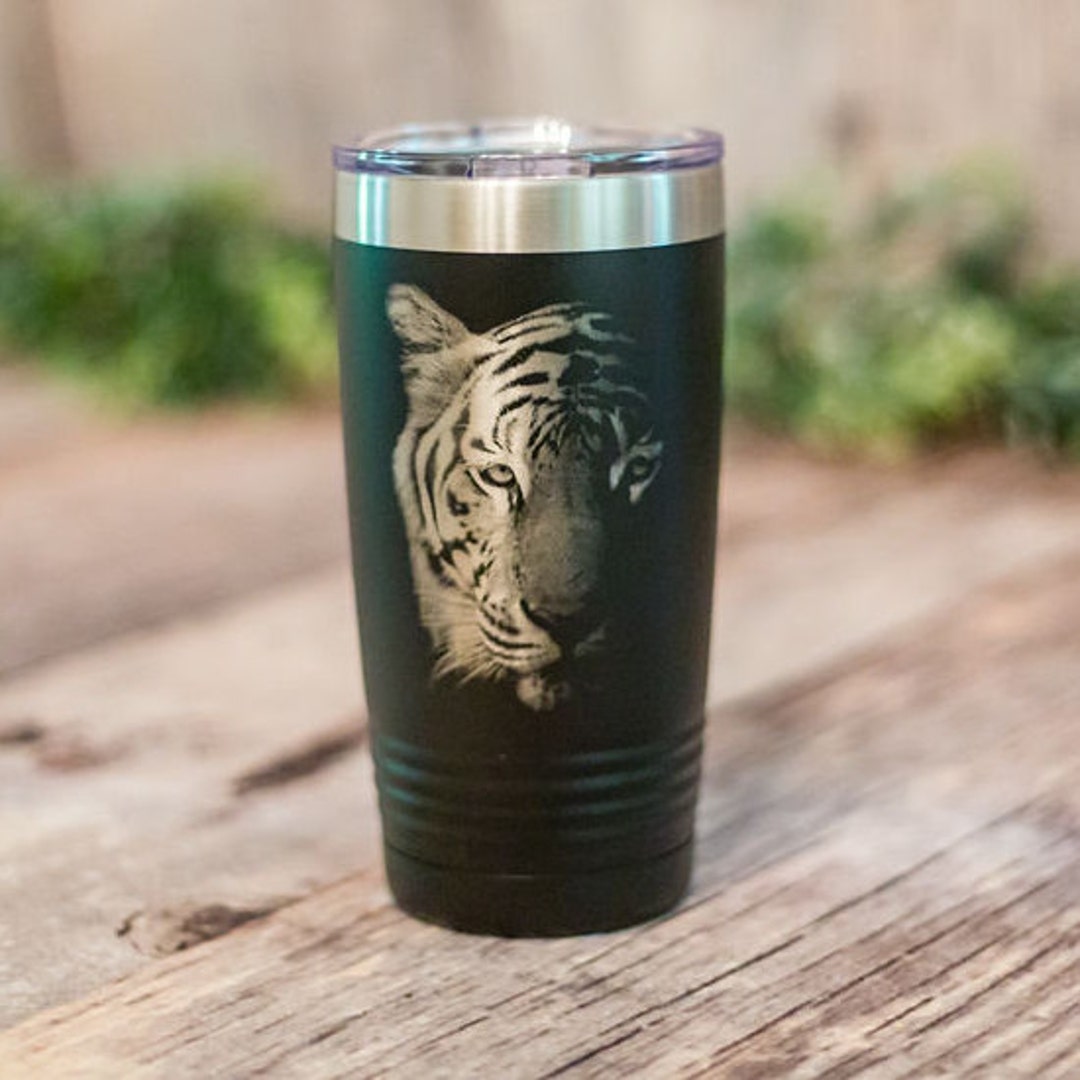 Tiger Portrait - Engraved Stainless Steel Tumbler, Tiger Travel Mug ...