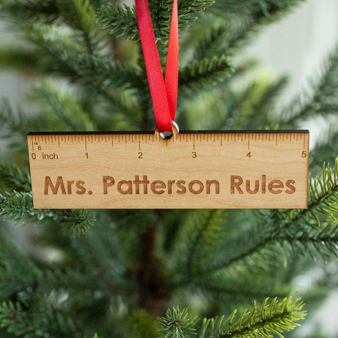 Teacher Ruler Ornament - Engraved Personalized Wooden Christmas ...