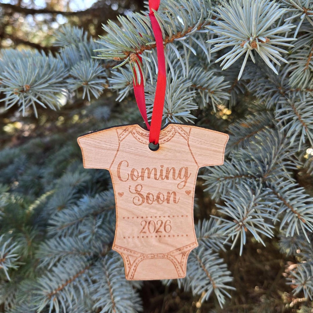 Coming Soon 2026- Engraved and Cut Wooden Ornament Charm, Baby ...