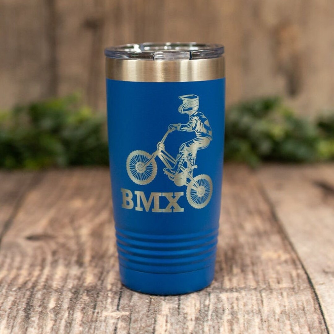 BMX - Engraved Stainless Steel Tumbler, Bike Motocross Mug for Him, Guy ...