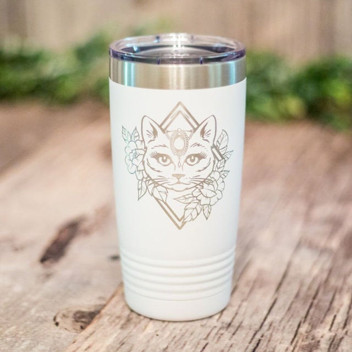 Boho Cat - Engraved Stainless Steel Tumbler, Cat Travel Mug, Gypsy Cat ...