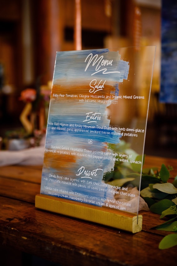 Hand painted acrylic wedding menu wedding menu acrylic menu | Etsy