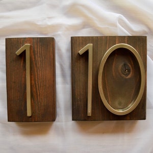 DOUBLE DIGIT Dark Wood & Nickel Table Numbers, Wedding Table Numbers ...