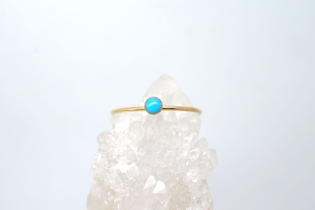 Tiny Turquoise Ring in 14K Yellow Gold Filled-natural Turquoise Ring ...