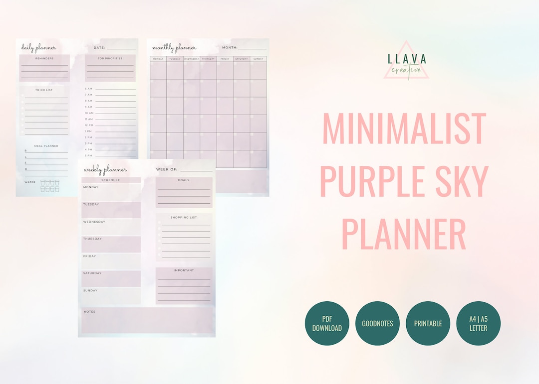 Minimalist Purple Sky Digital and Printable Daily, Weekly, and Monthly ...