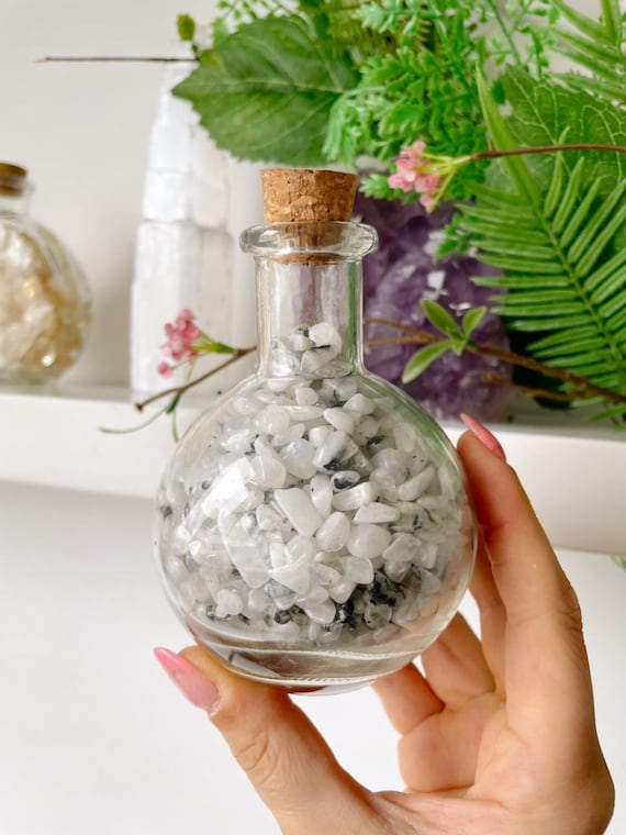 Moonstone Chips With Potion Glass Jar Crystals - Etsy