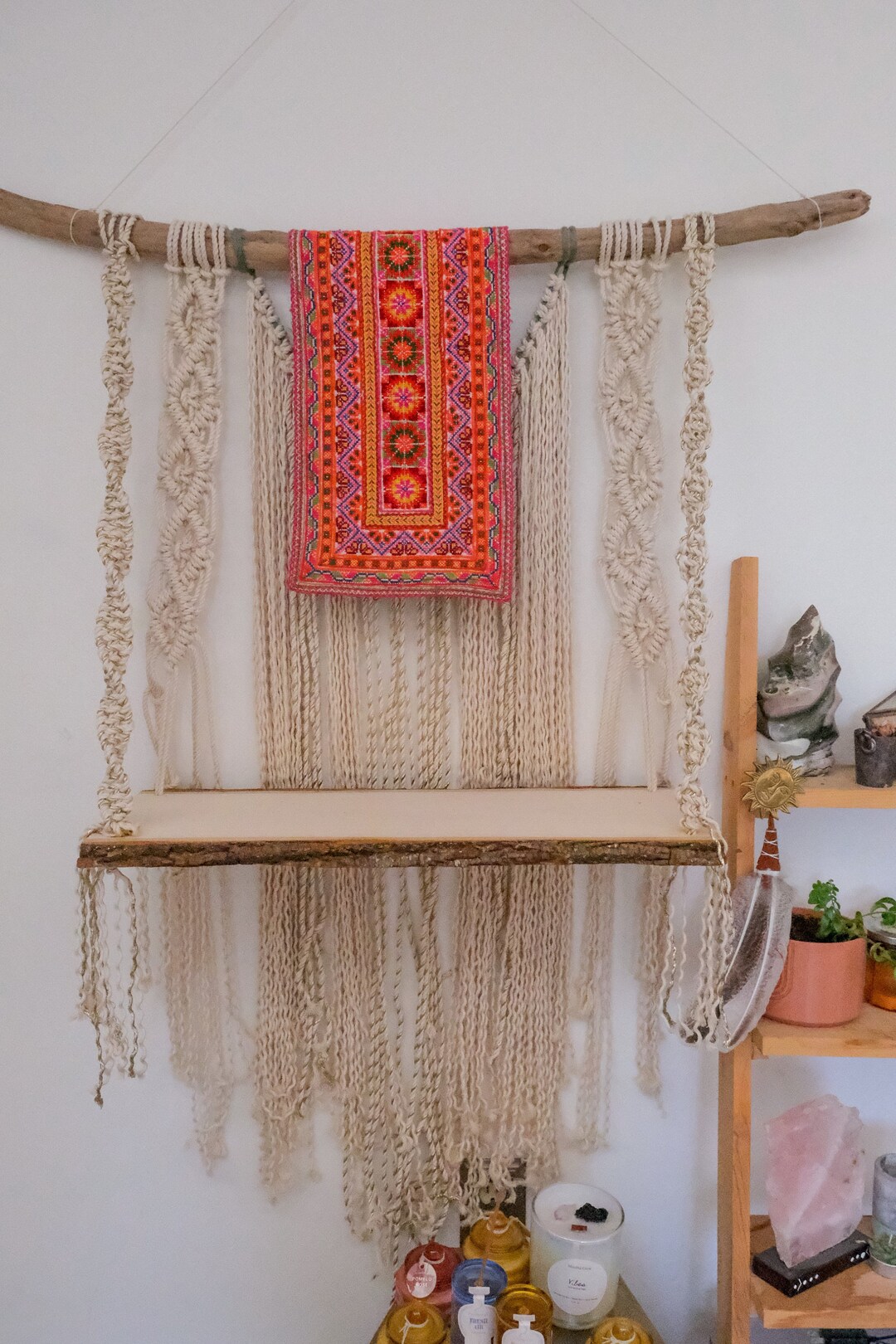 Extra Large Hmong Fabric Hanging Macrame Circle Exposed Wood - Etsy