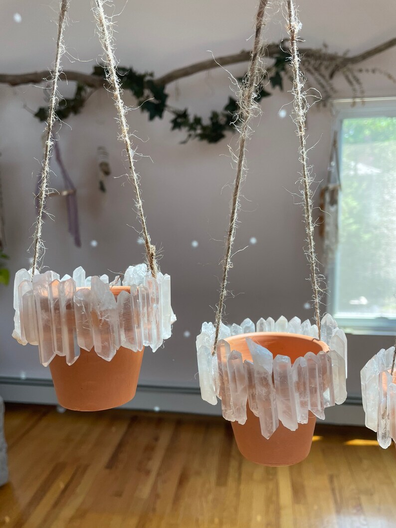 Clear Quartz Crystal Hanging Terracotta Planter - Etsy