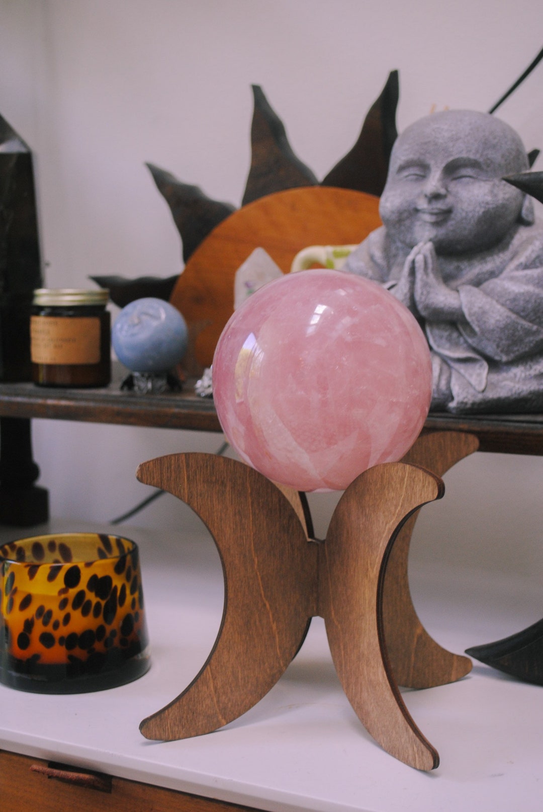 Large Wooden Moon Sphere Stand: Natural Wooden Stand, Wood Stand for ...