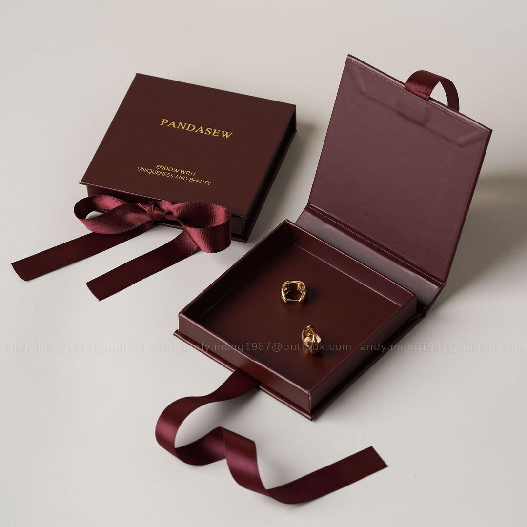 50pcs Burgundy Paper Box Custom Jewelry Box in Wine Red, 7 Different ...