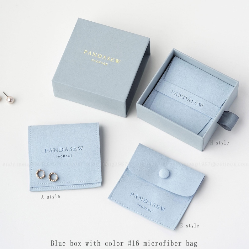 50pcs 8x8x3.5cm Blue Jewelry Box, Paper Bag With String, Microfiber Bag ...