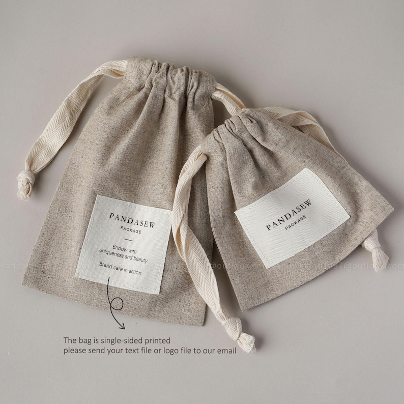 100 Custom Logo Linen Drawstring Bags With Cotton Canvas Label: Jewelry ...
