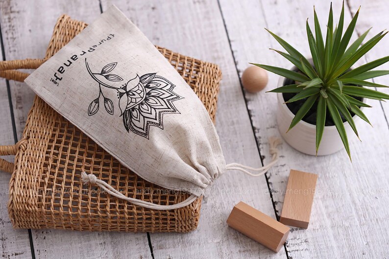 50 custom linen drawstring bag personalized drawstring pouch | Etsy