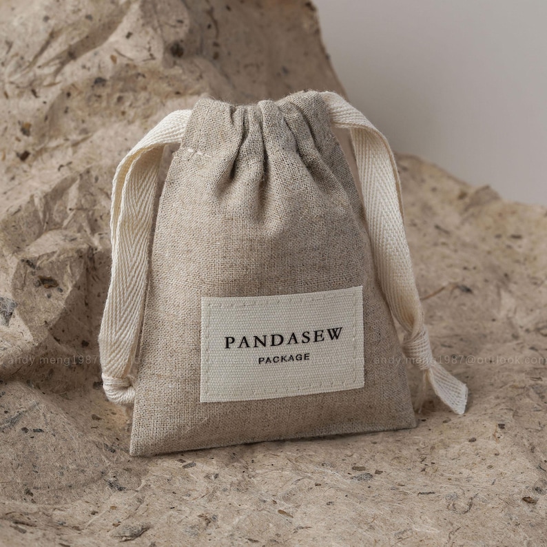 100 Custom Logo Linen Drawstring Bags With Cotton Canvas Label: Jewelry ...
