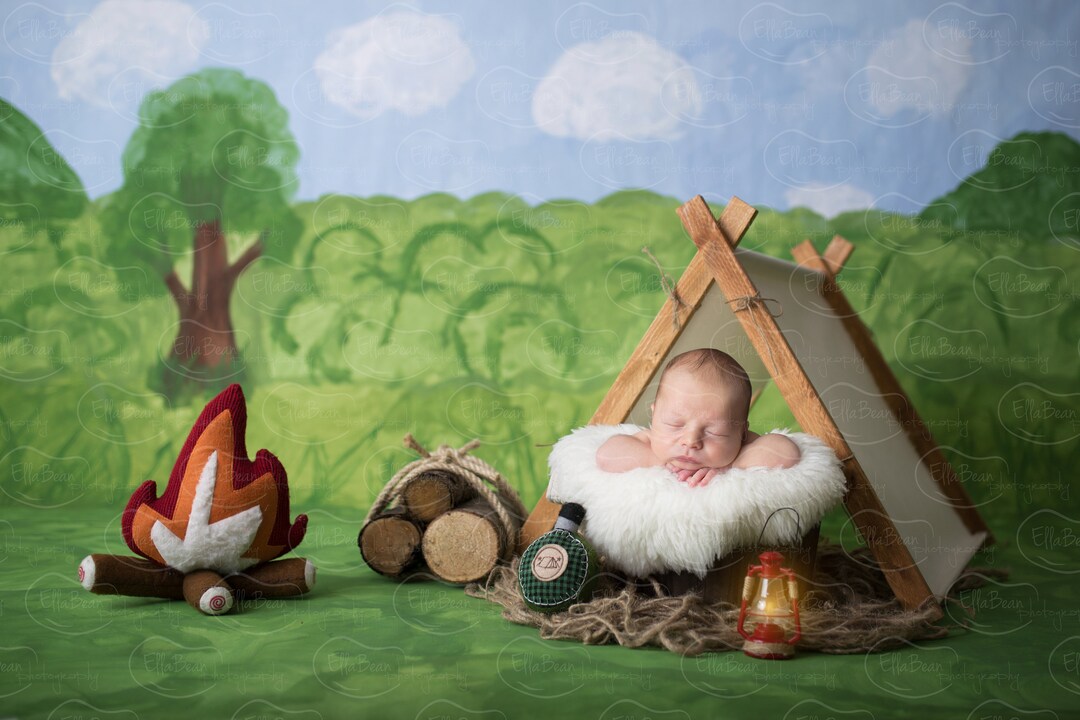 Newborn Child Digital Backdrop Bush Trees Bucket Camping Handpainted - Etsy