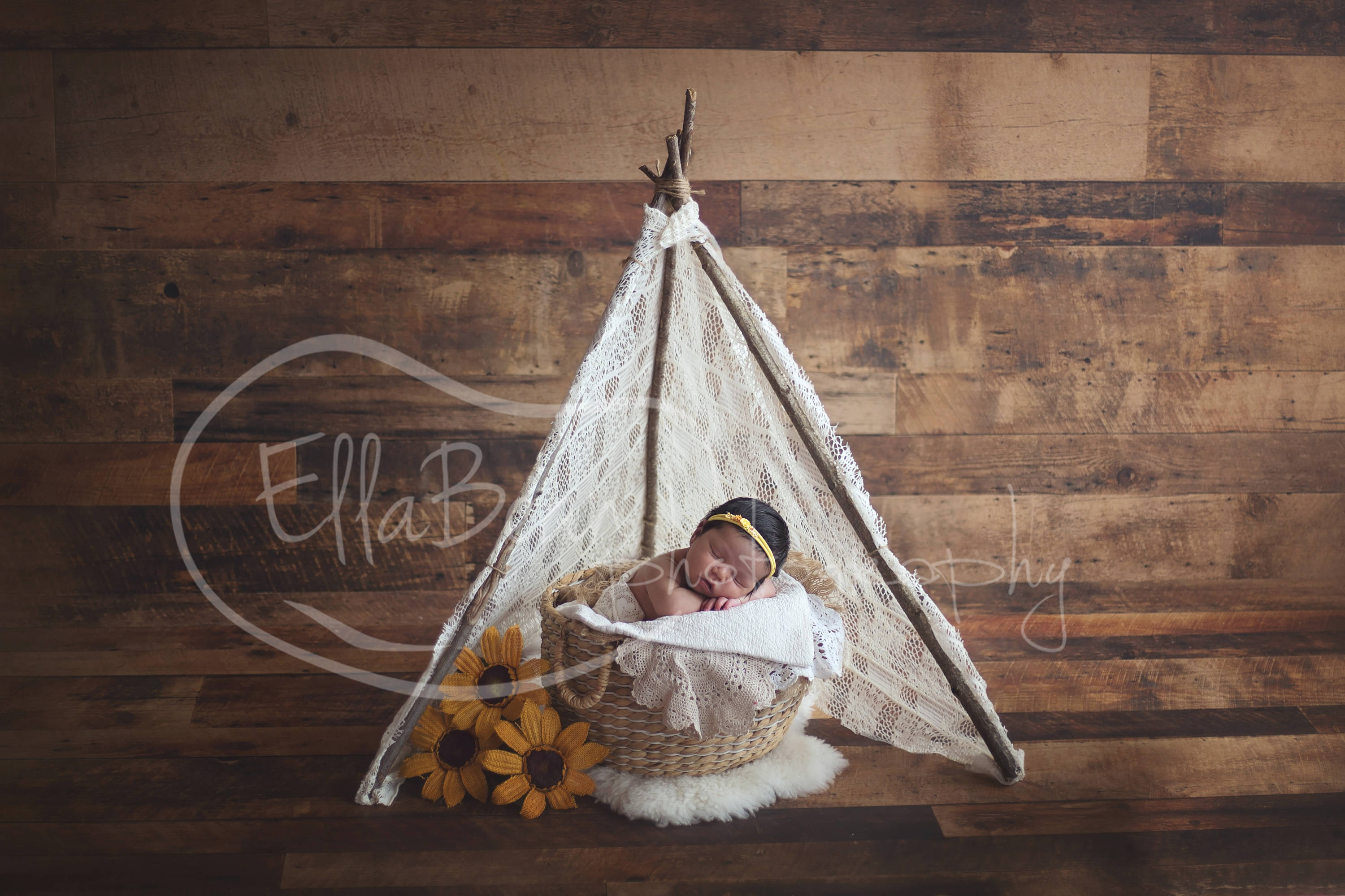 Newborn Digital Backdrop Lace TeePee Flowers Rustic Organic | Etsy