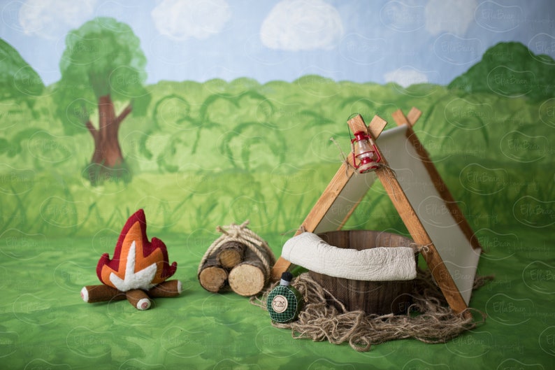 Newborn Child Digital Backdrop Bush Trees Bucket Camping | Etsy