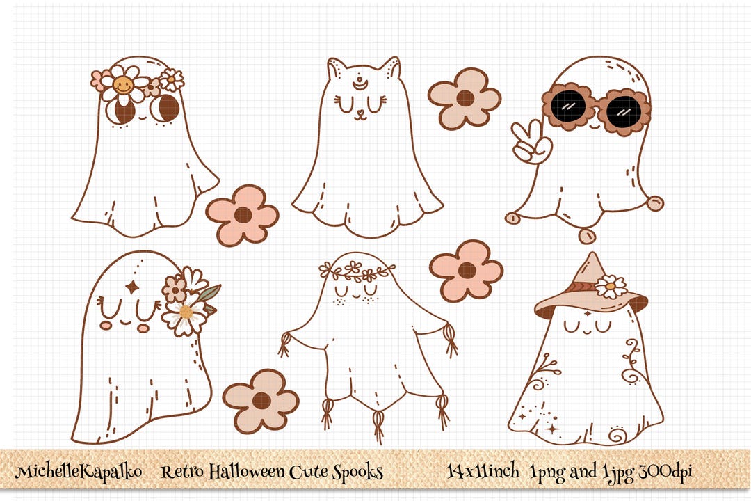 Download Retro Halloween Cute Ghosts Flowers Spooks Sublimation Design ...