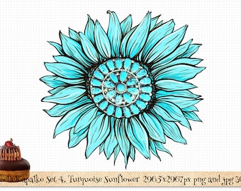 Sunflower Teal Clipart - Etsy