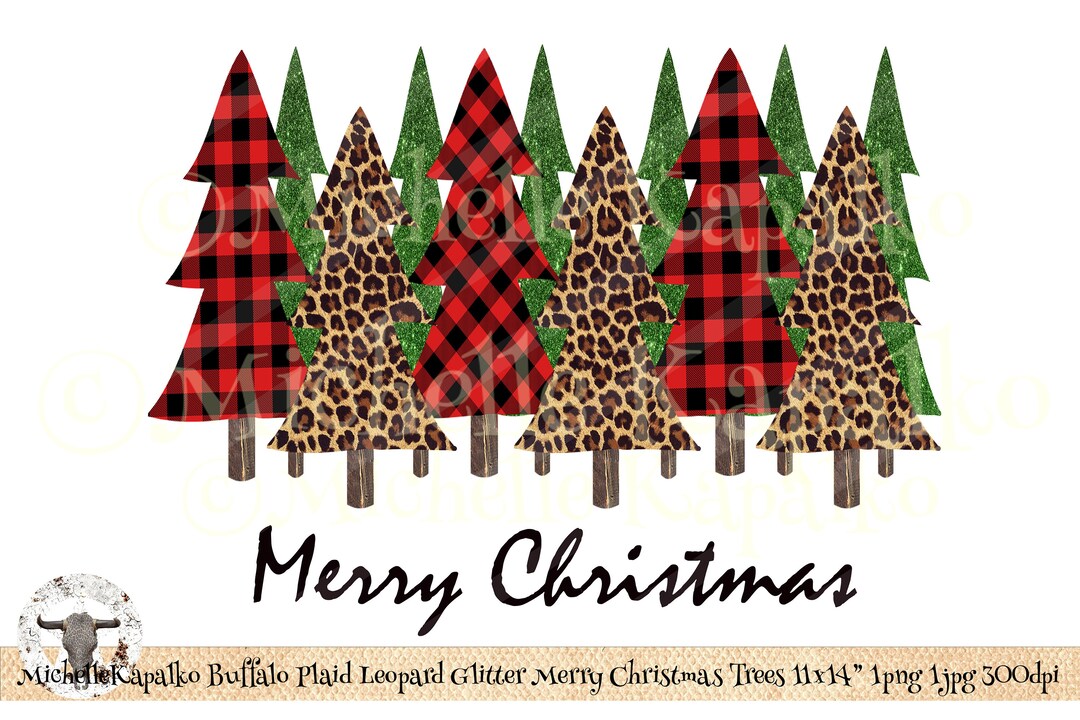 Download Plaid Leopard Cheetah Merry Christmas Trees Sublimation Design ...