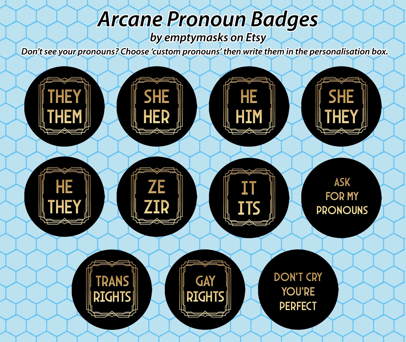 Arcane Pronoun Badges LGBT Pride Transgender Non-binary - Etsy