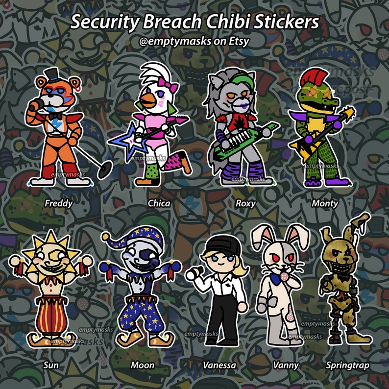 FNAF Security Breach Chibi Stickers Glamrock Freddy Fazbear - Etsy