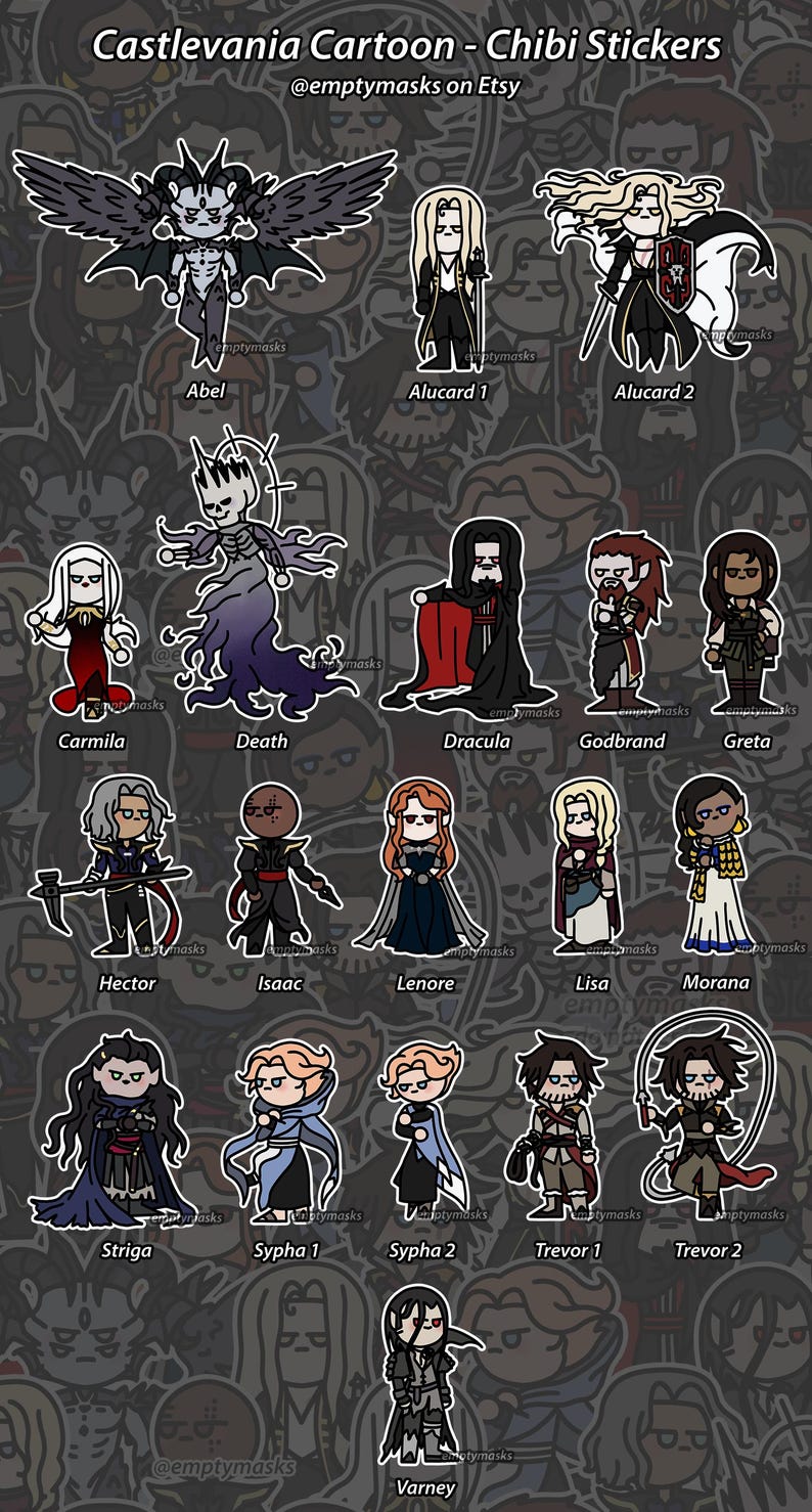 Castlevania TV Stickers - Alucard, Dracula, Trevor Belmont, Sypha ...