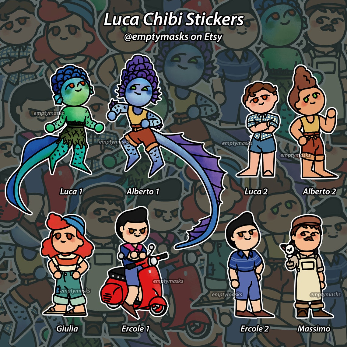 Luca Chibi Stickers Luca Paguro Alberto Scorfano Giulia - Etsy