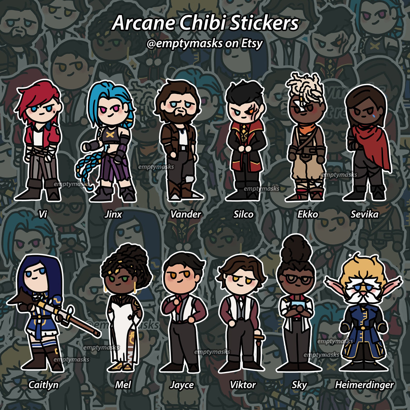 Arcane Chibi Stickers - Vi, Jinx, Vander, Silco, Ekko, Sevika, Caitlyn ...