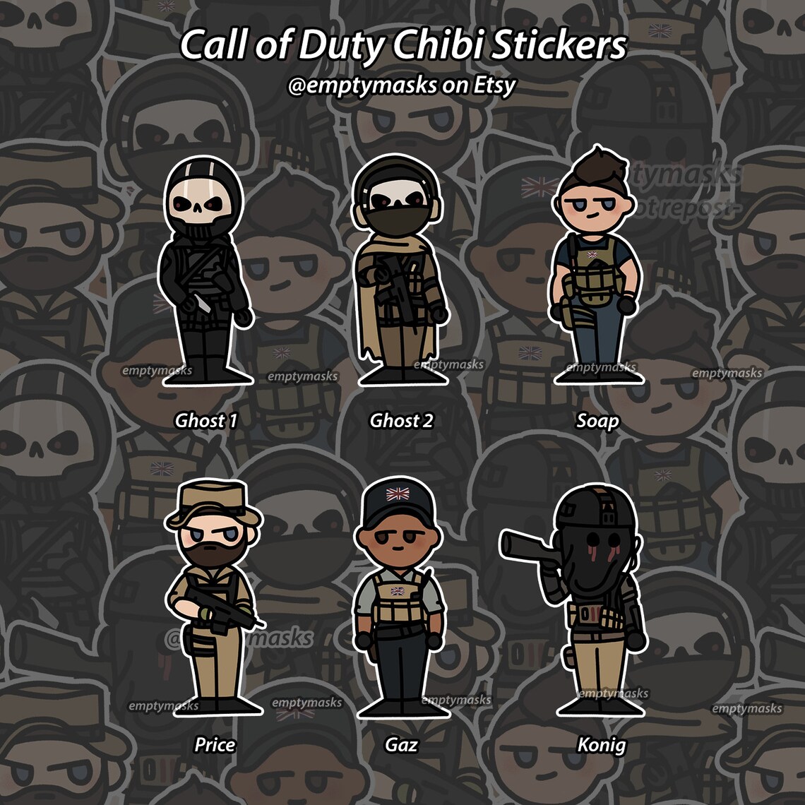 Call of Duty Chibi Stickers - Simon Ghost Riley, Johnny Soap Mctavish ...