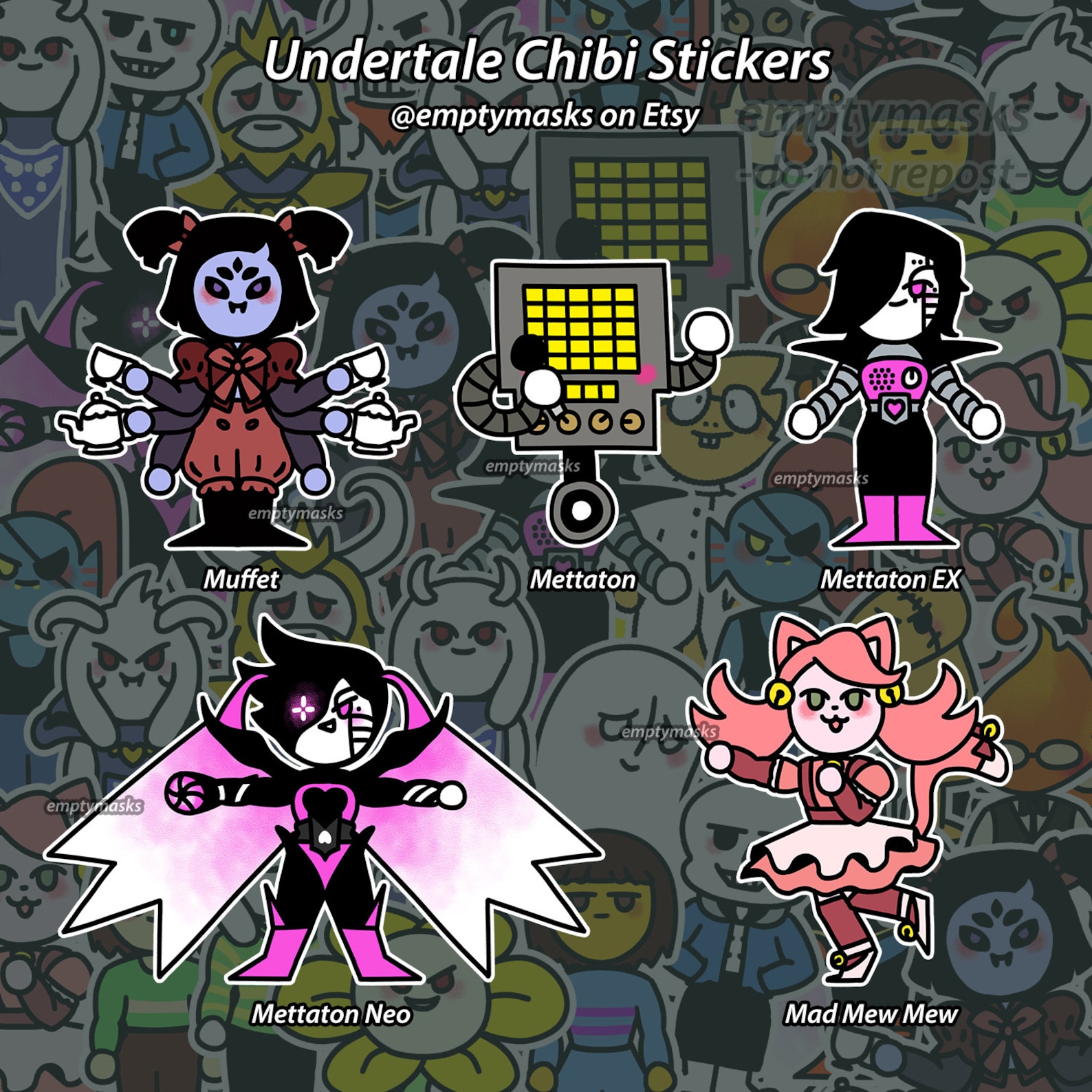 Undertale Chibi Stickers - Frisk, Sans, Papyrus, Mettaton, Toriel ...