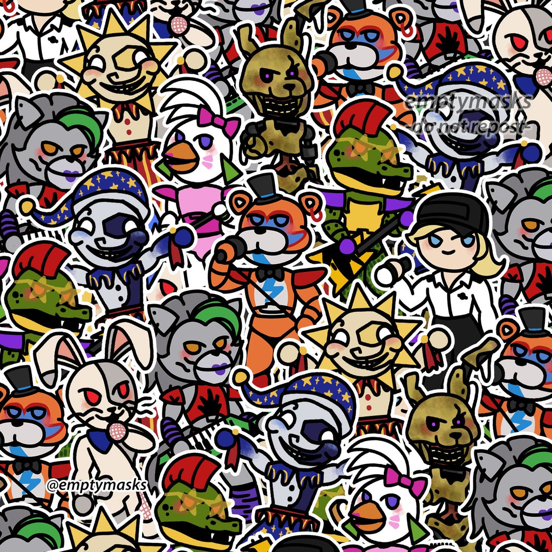 FNAF Security Breach Chibi Stickers - Glamrock Freddy Fazbear, Chica ...