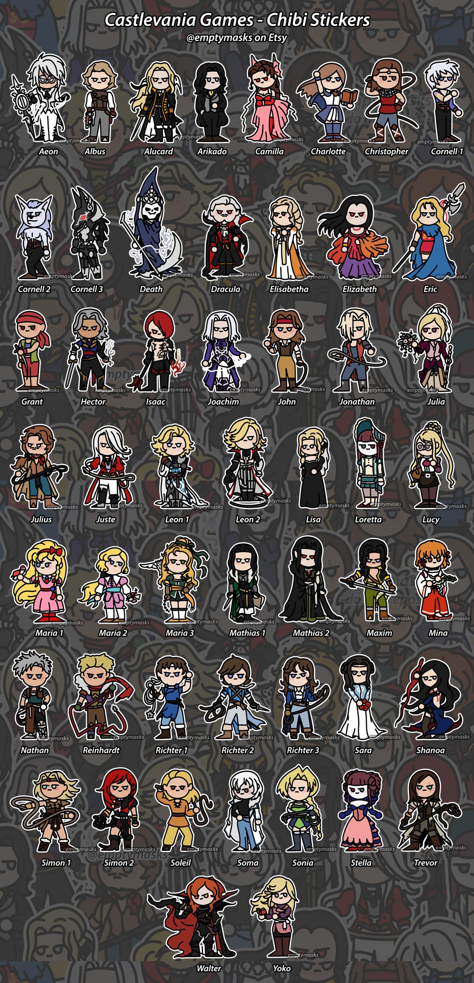Castlevania Badges - Alucard, Dracula, Richter Belmont, Soma, Trevor ...