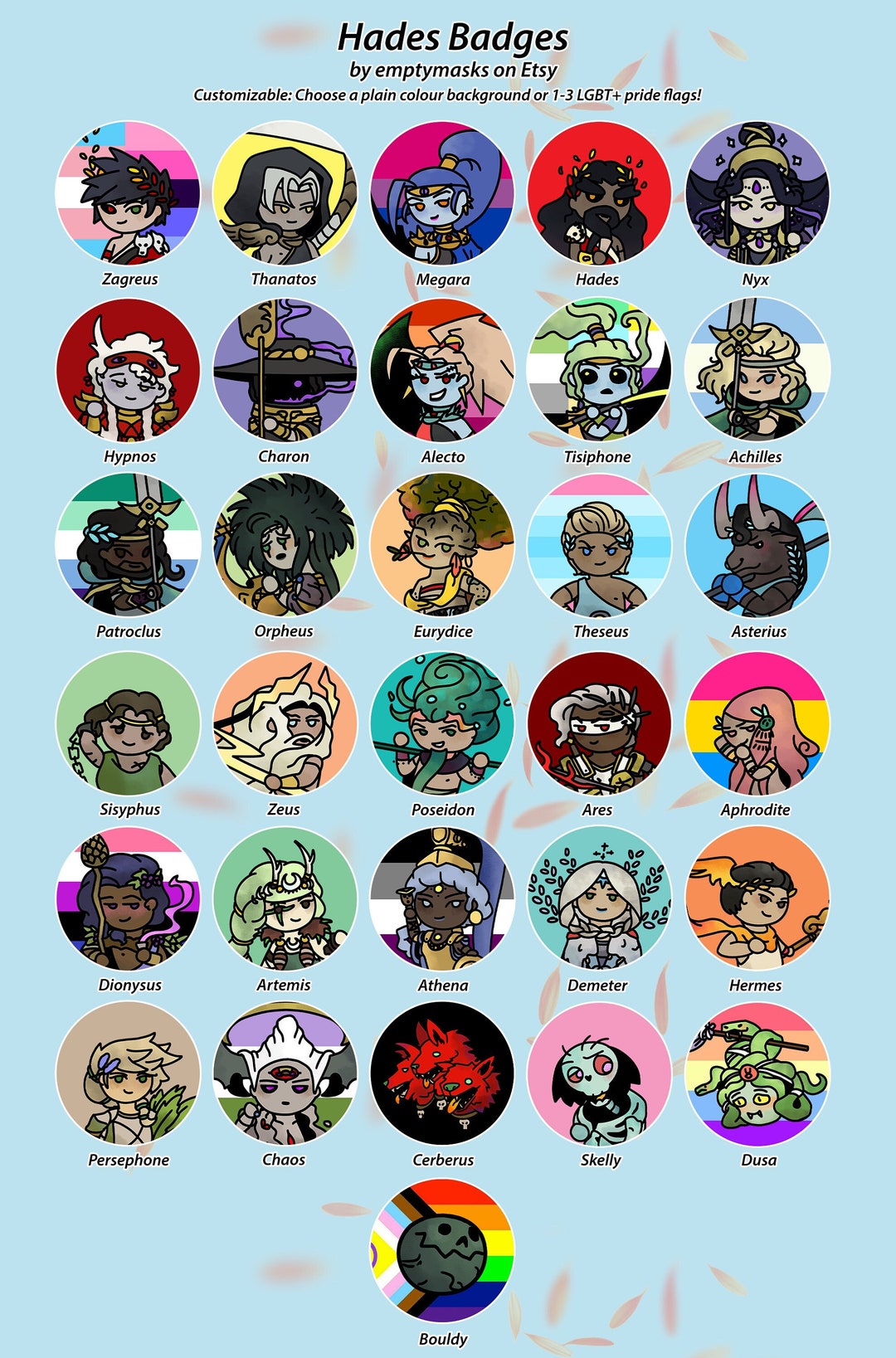 Hades Chibi Badges - Zagreus Megaera Thanatos Nyx Hypnos Charon Chaos ...