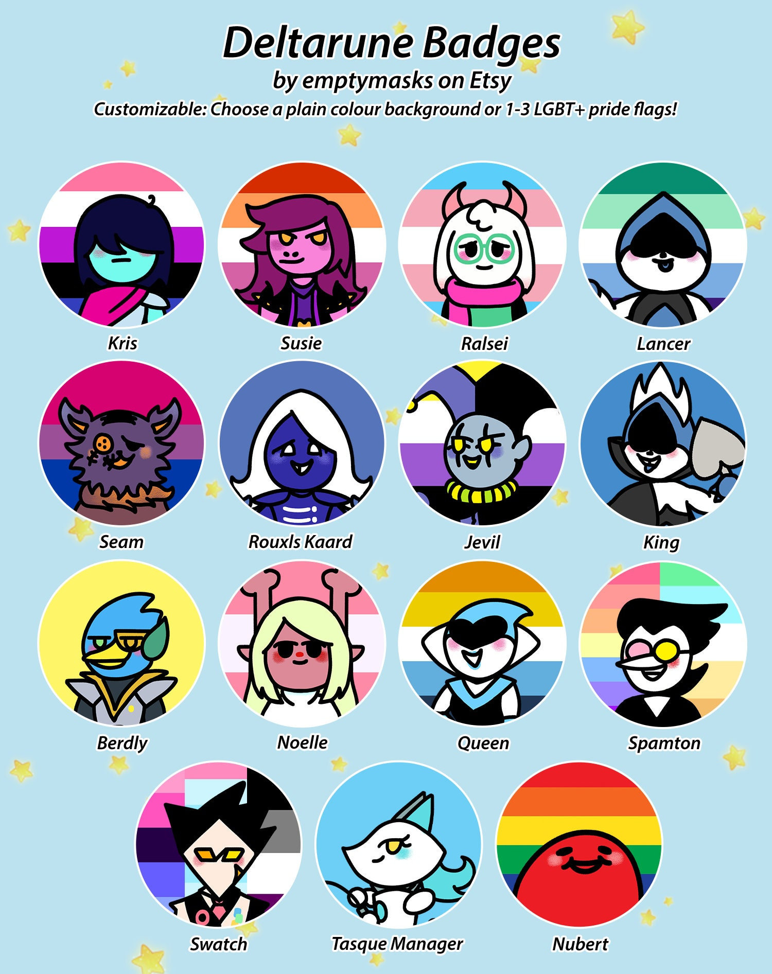 Deltarune Lgbt Badges Kris Susie Ralsei Lancer Noelle Etsy